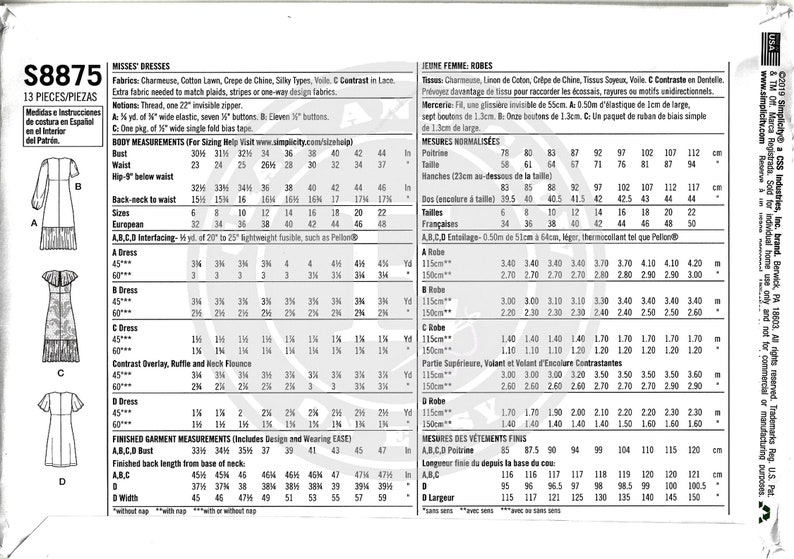 Simplicity S8875 Sewing Pattern Misses Flounce Interest | Etsy