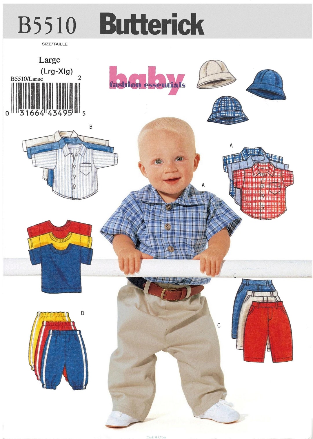 Butterick B5510 Sewing Pattern for Infant Boys Shirt T-shirt Pants and ...