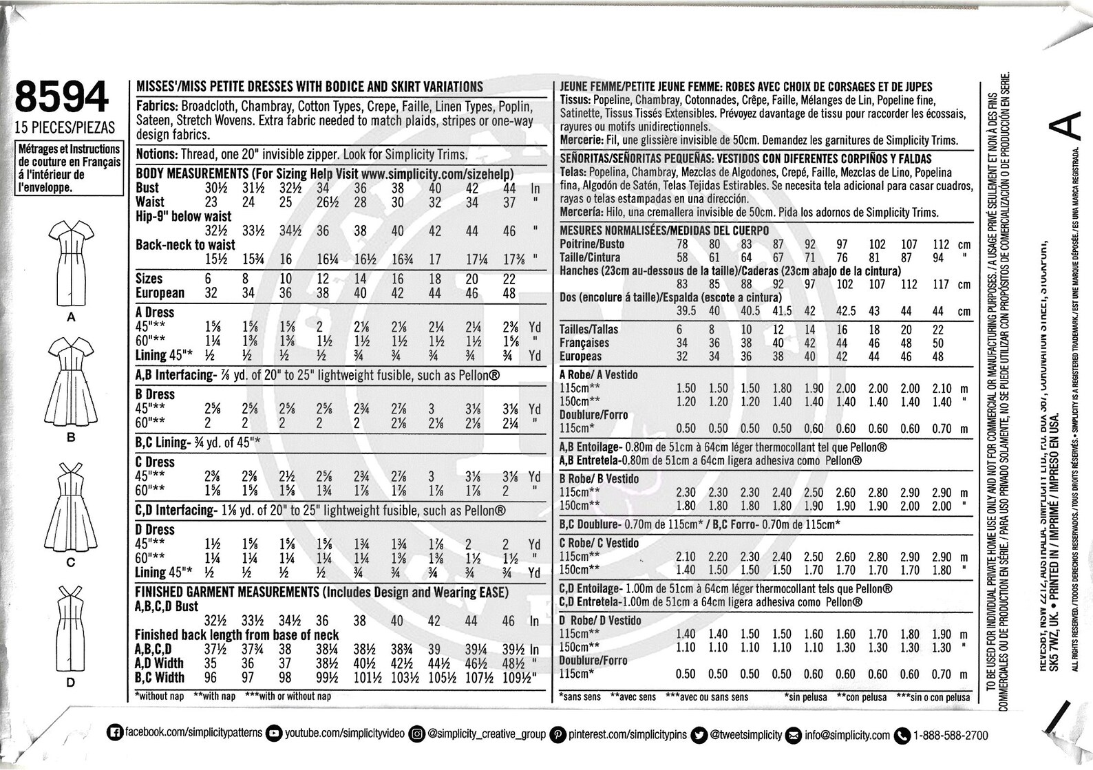 Simplicity 8594 Sewing Pattern Misses Slim or Flared Dresses - Etsy