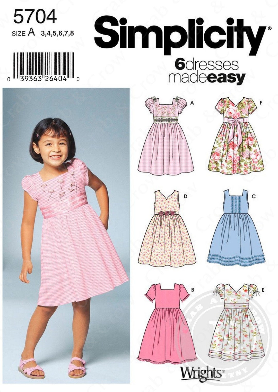 Simplicity 5704 Sewing Pattern for Childs Dress With Bodice and Sleeve Variations Six Made Easy ...
