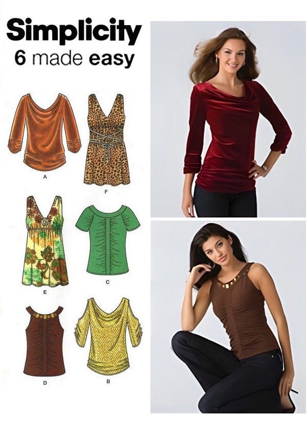 Simplicity 3536 Sewing Pattern Six Made Easy Misses Knit Tops Sleeve ...