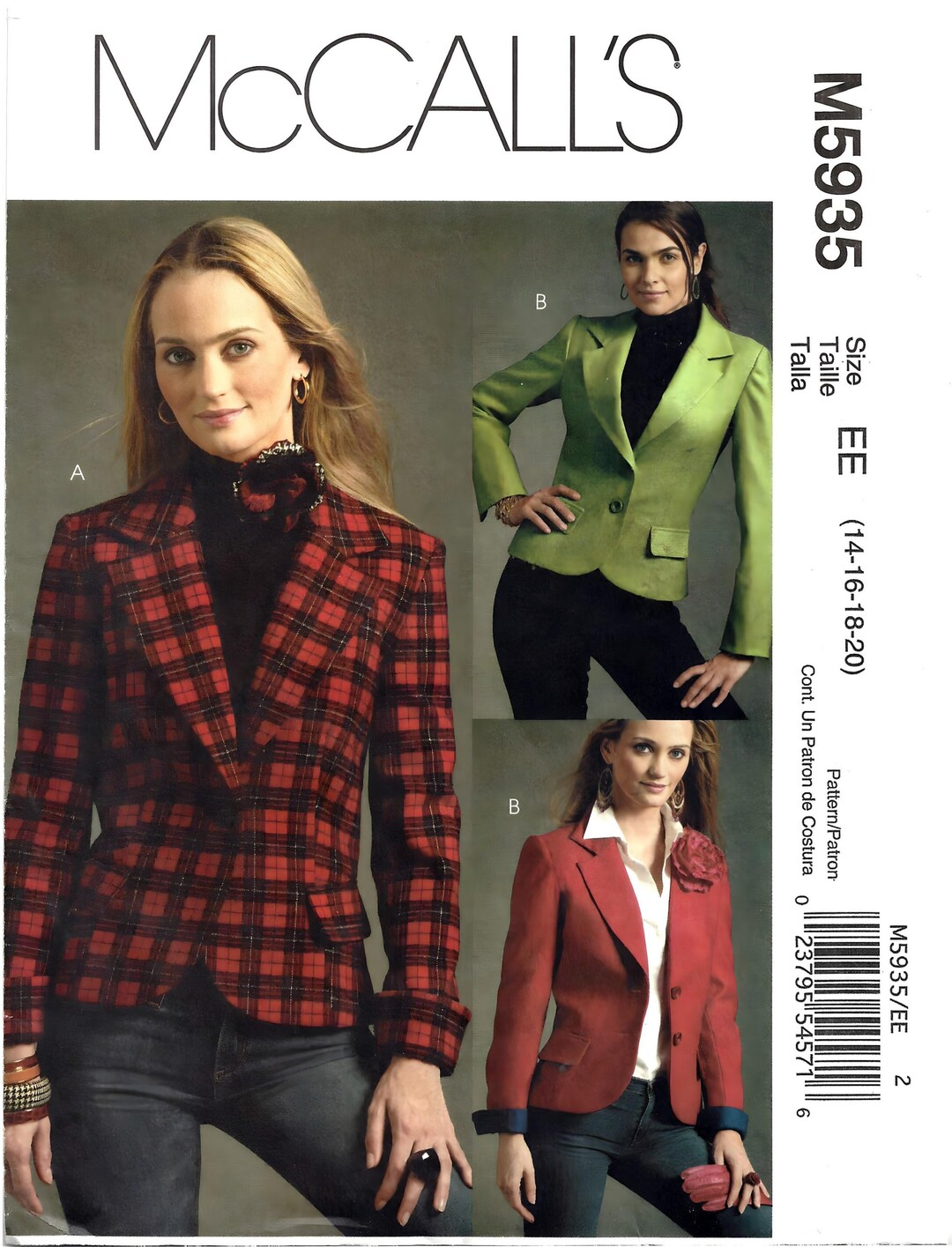 Mccalls M5935 Sewing Pattern Misses Semi Fitted Single Breasted Lined Jacket With Back Pleated ...