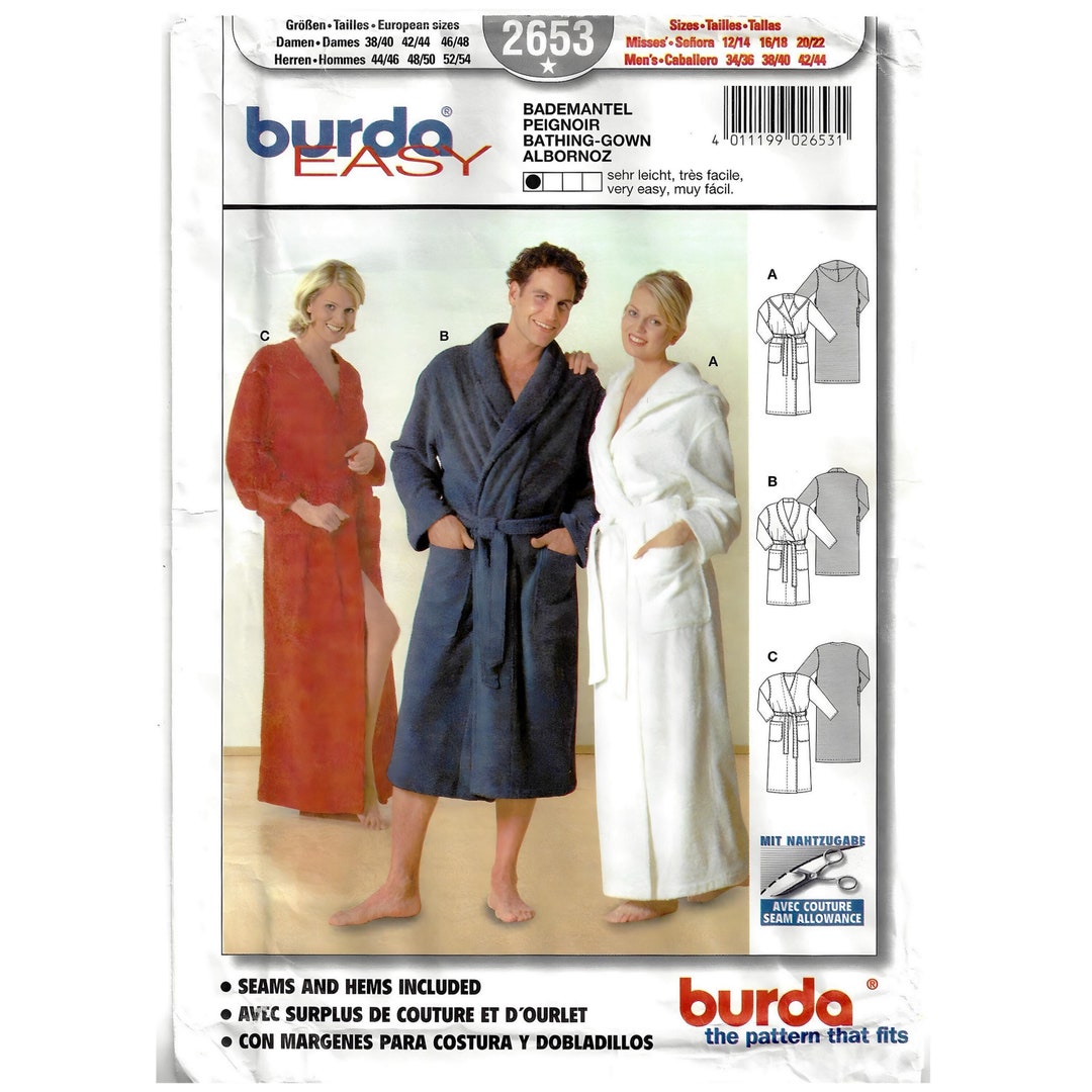 Burda 2653 Sewing Pattern for Misses and Mens Unisex Loose Fitting Bath Robe Uncut - Etsy