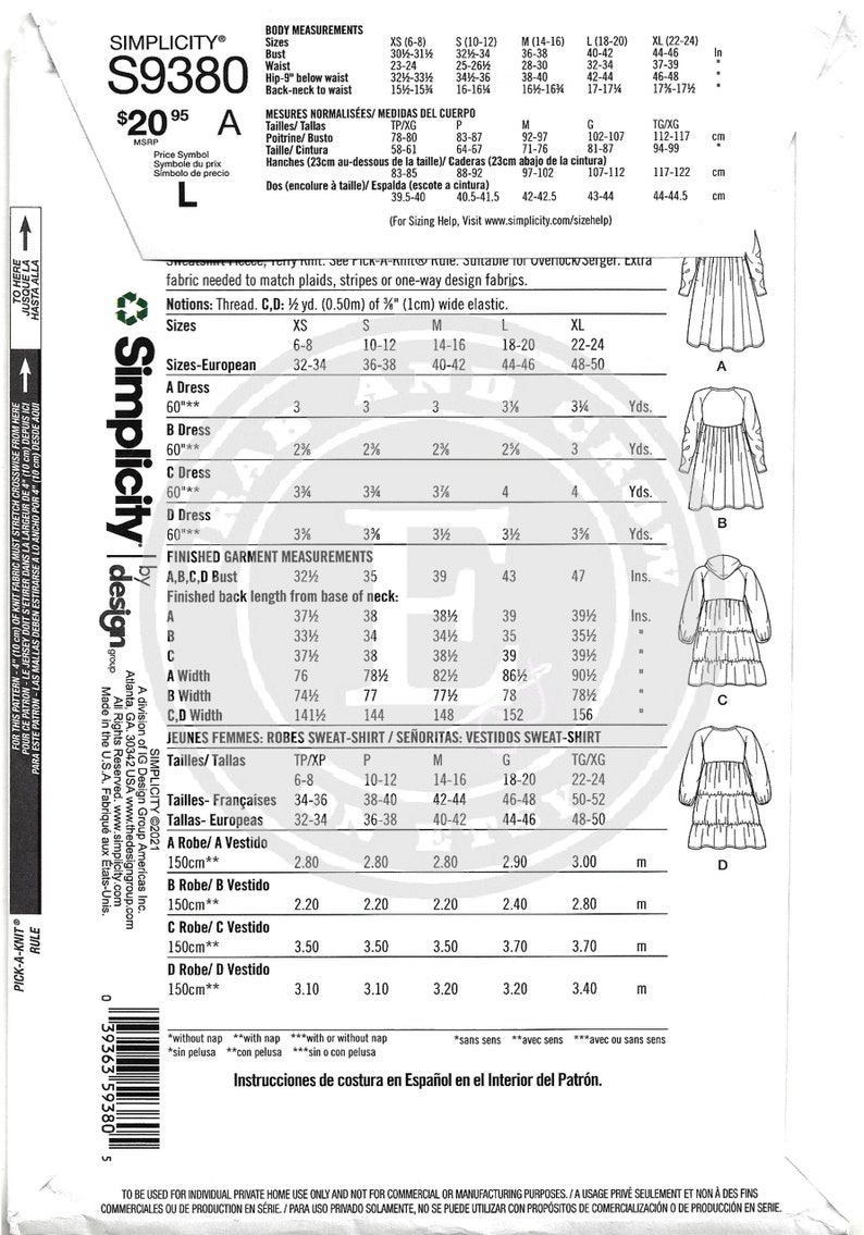 Simplicity S9380 Sewing Pattern for Misses Pullover Sweatshirt - Etsy