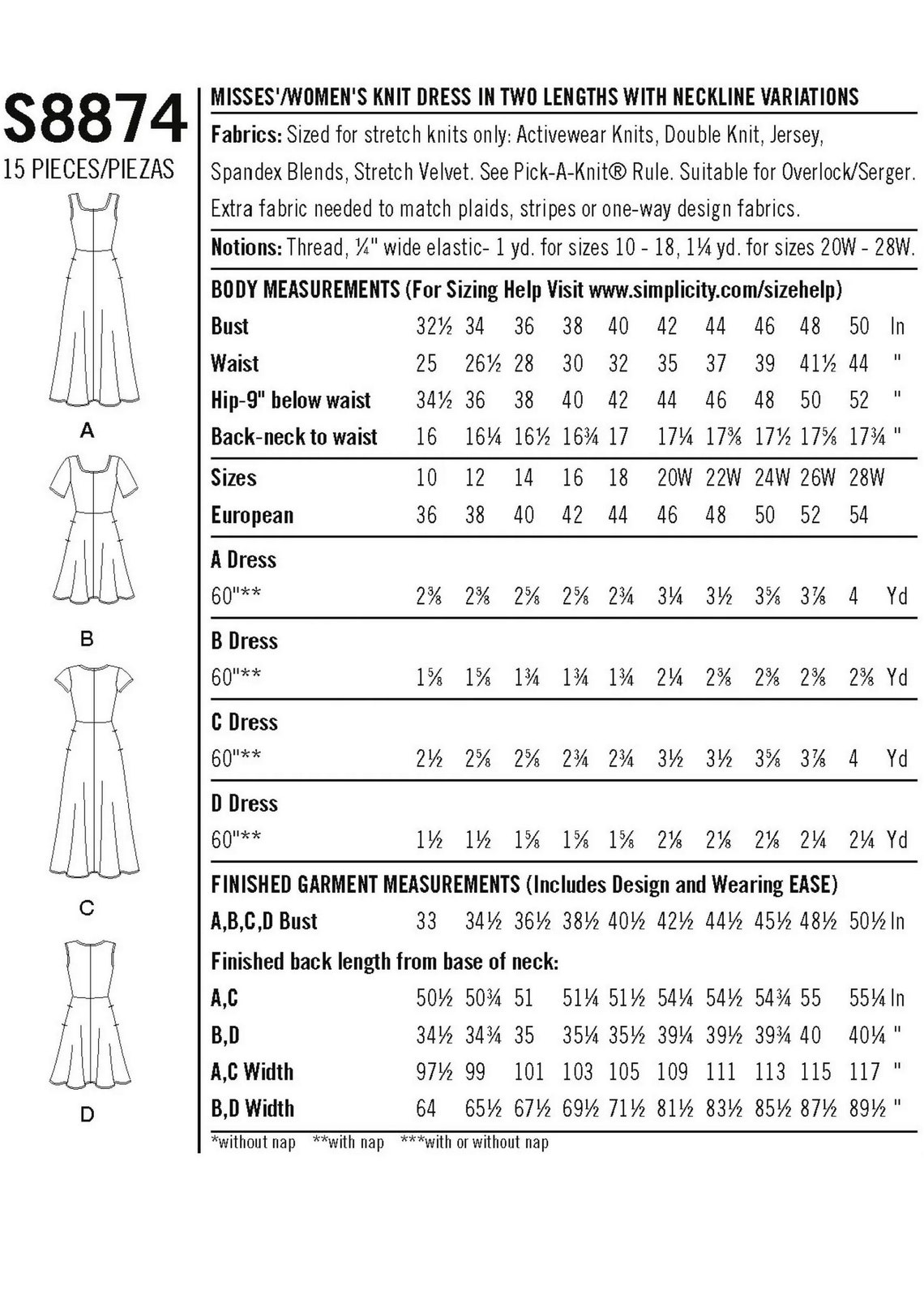 Simplicity S8874 Sewing Pattern Easy to Sew Knit Dress in Two - Etsy