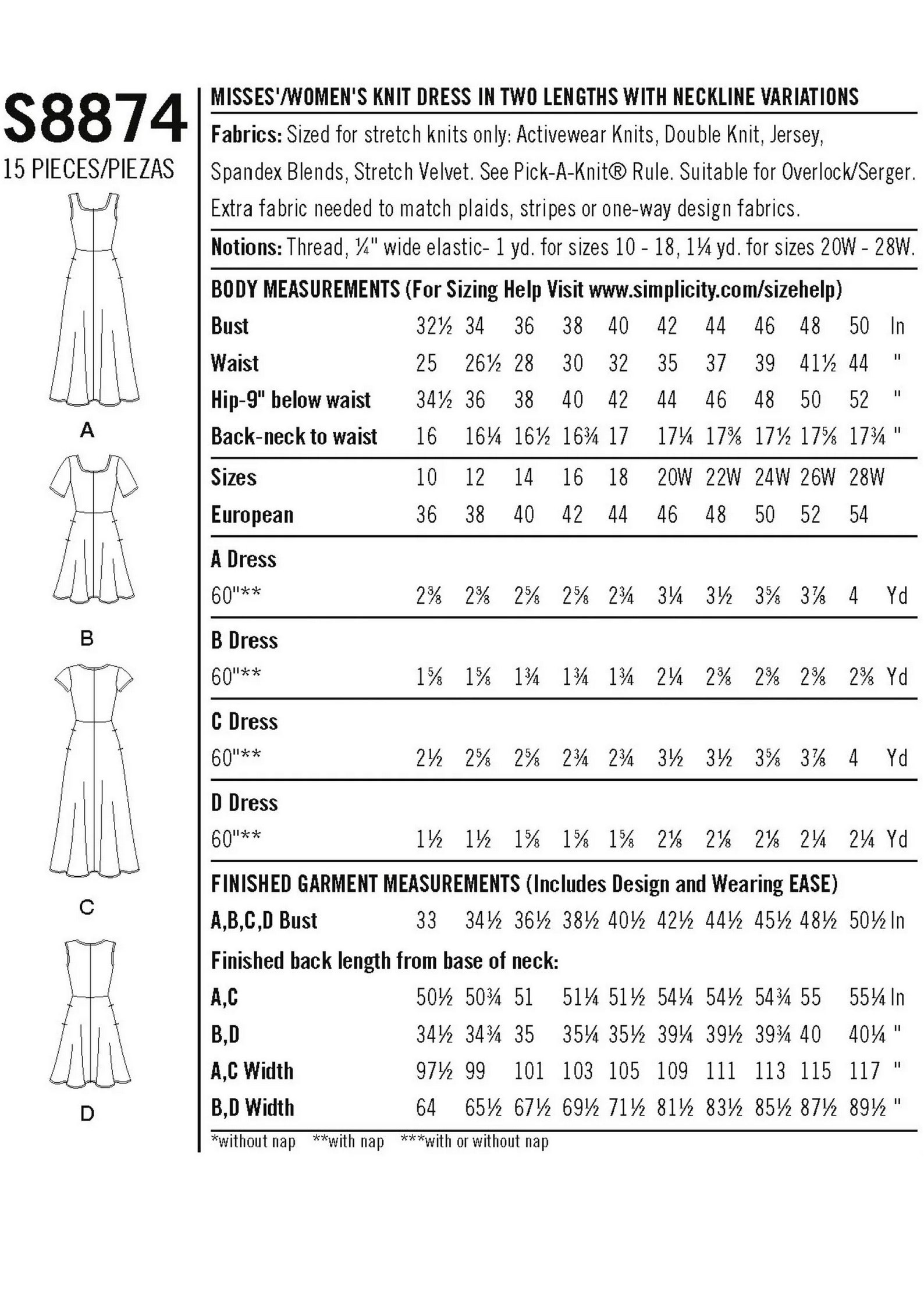 Simplicity S8874 Sewing Pattern Easy to Sew Knit Dress in Two - Etsy