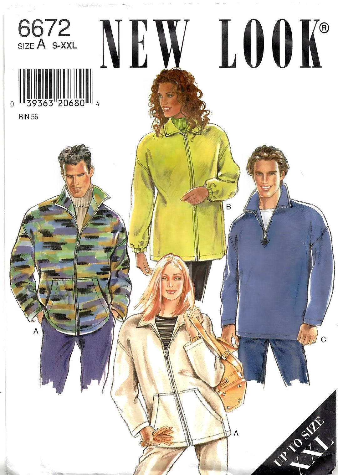 New Look 6672 Sewing Pattern for Misses and Mens Unisex Sporty Jackets ...