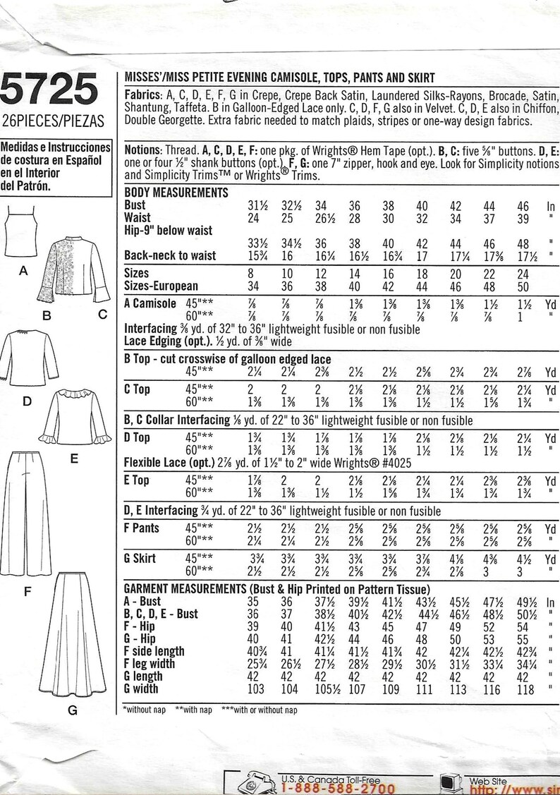 Simplicity 5725 Sewing Pattern Misses Evening Camisole Tops - Etsy