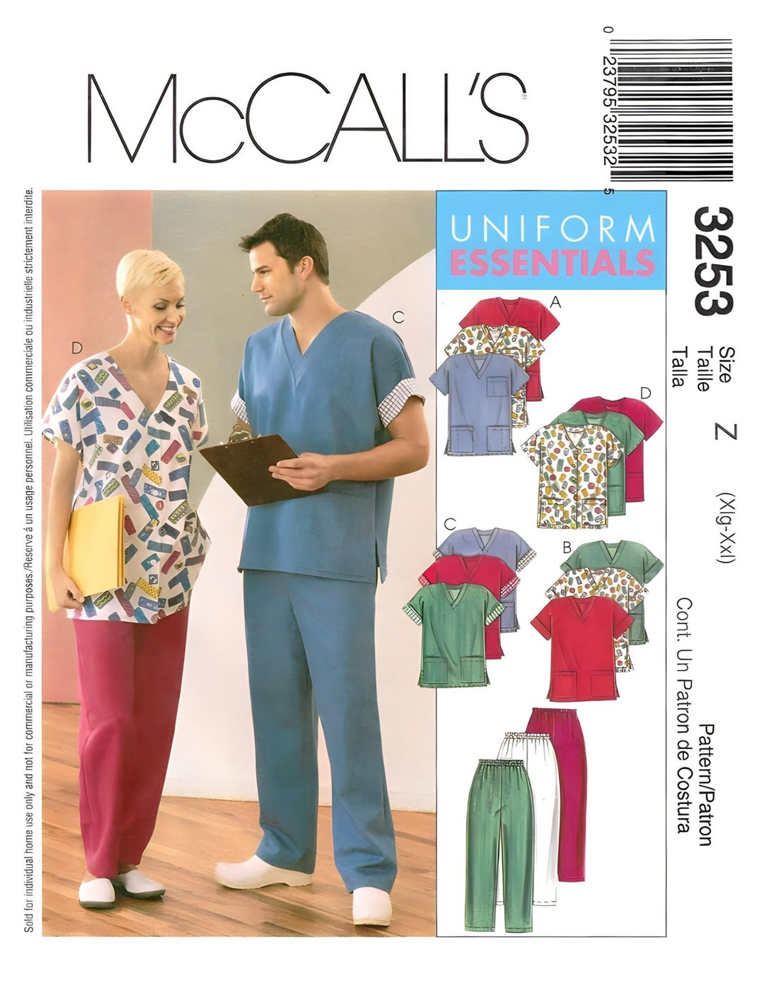 Mccall's 3253 Sewing Pattern Uniform Essentials Misses and Mens ...