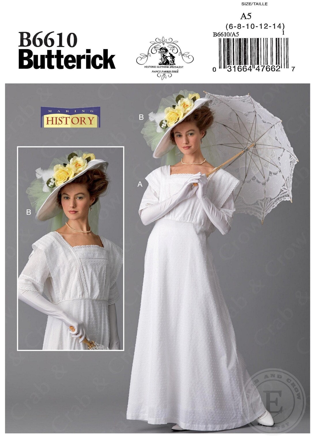 Butterick B6610 Sewing Pattern Misses Making History Costume and Hat ...