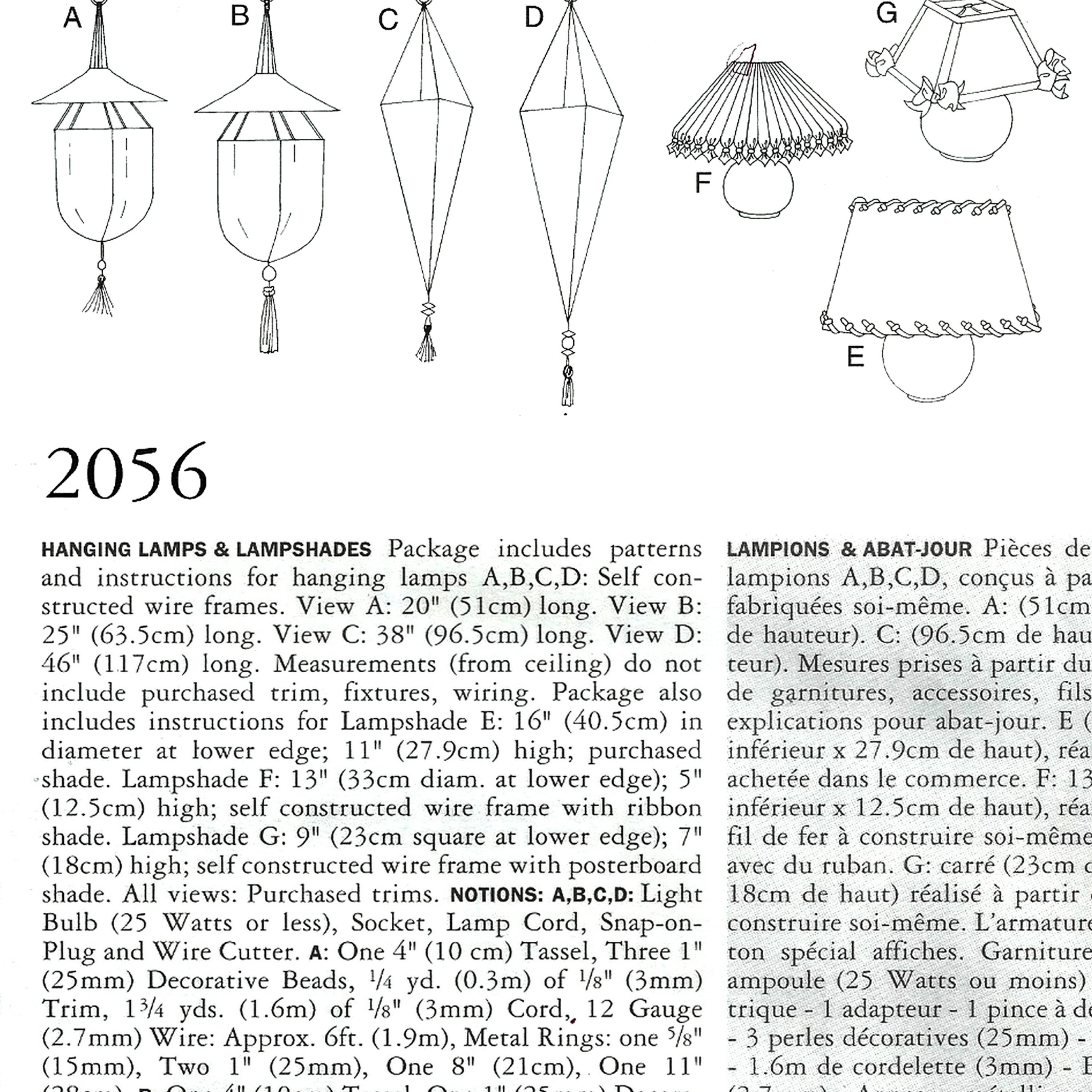 Vogue 2056 Pattern and Instructions for Assorted Lamps and Lampshades ...