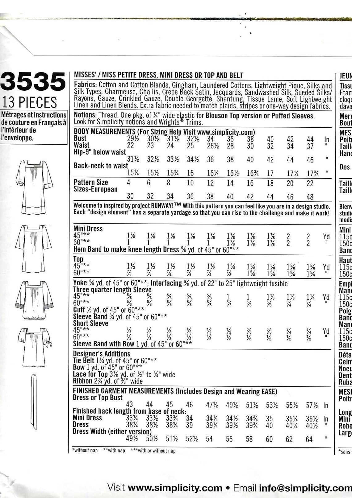 Simplicity 3535 Sewing Pattern Misses Project Runway Dress - Etsy