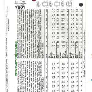 Vogue 7861 Sewing Pattern Misses Vintage 90s Very Easy Loose Fitting ...