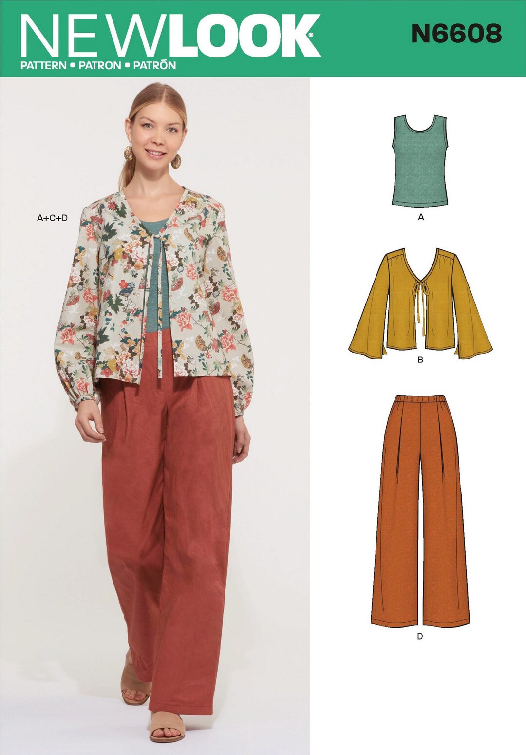 New Look N6608 Sewing Pattern Misses Loose Fitting Tie Front Jacket ...