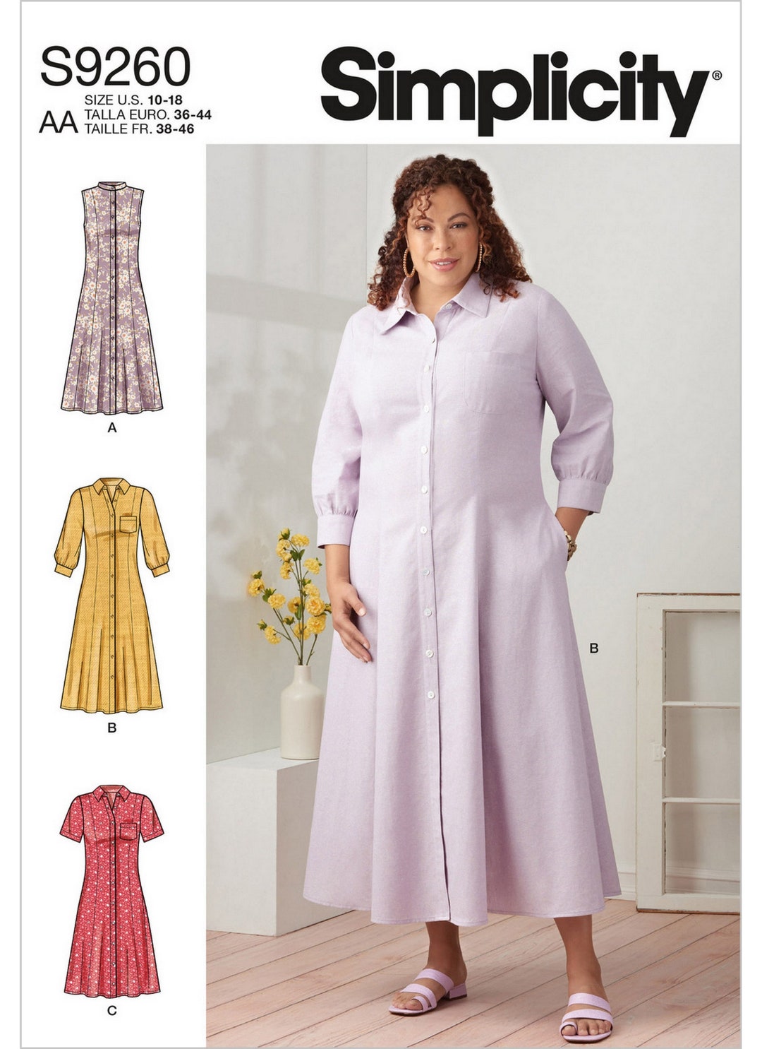 Simplicity S9260 Sewing Pattern Misses Button Front Dresses With Collar ...