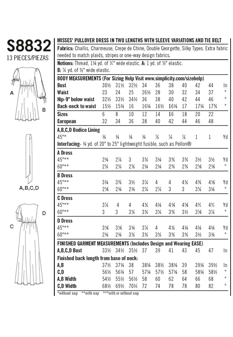 Simplicity S8832 Sewing Pattern Misses Pullover Dress With Tie - Etsy