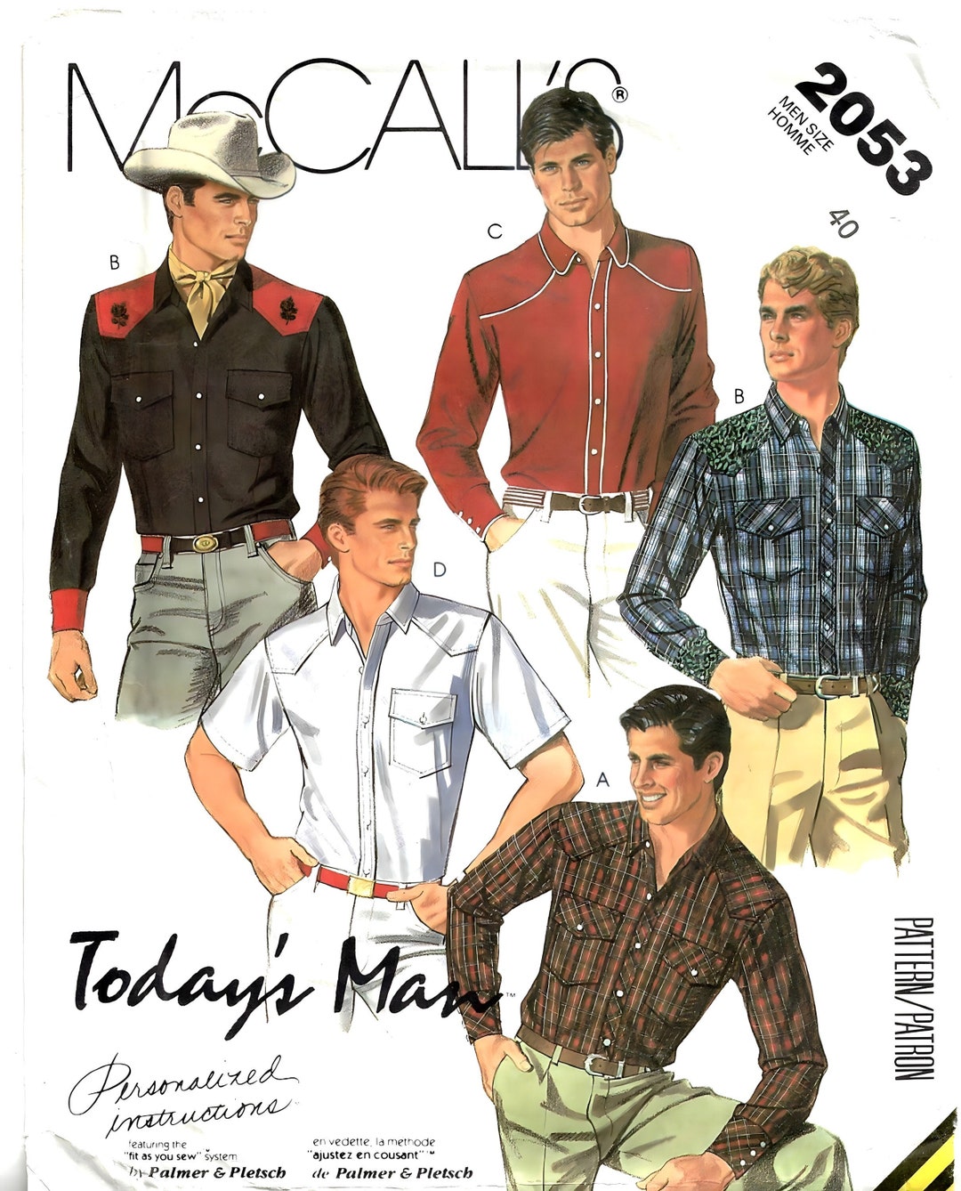 Mccalls 2053 Sewing Pattern Mens Classic Western Shirt With Button or ...