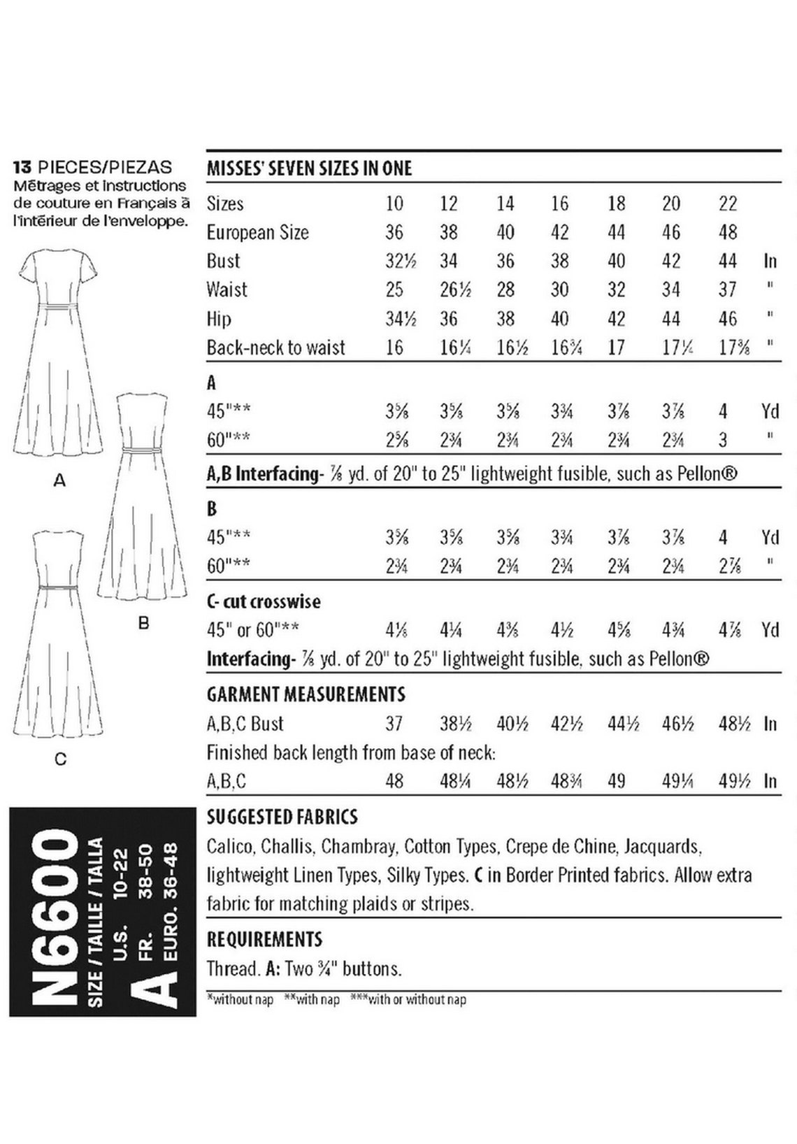 New Look N6600 Sewing Pattern for Misses Wrap Dress With Sleeve ...