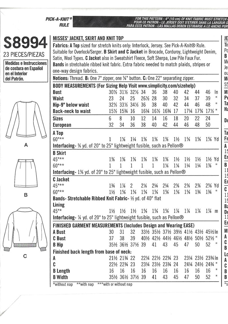 Simplicity S8994 Sewing Pattern Misses Jacket Skirt and Knit Top Mimi G ...