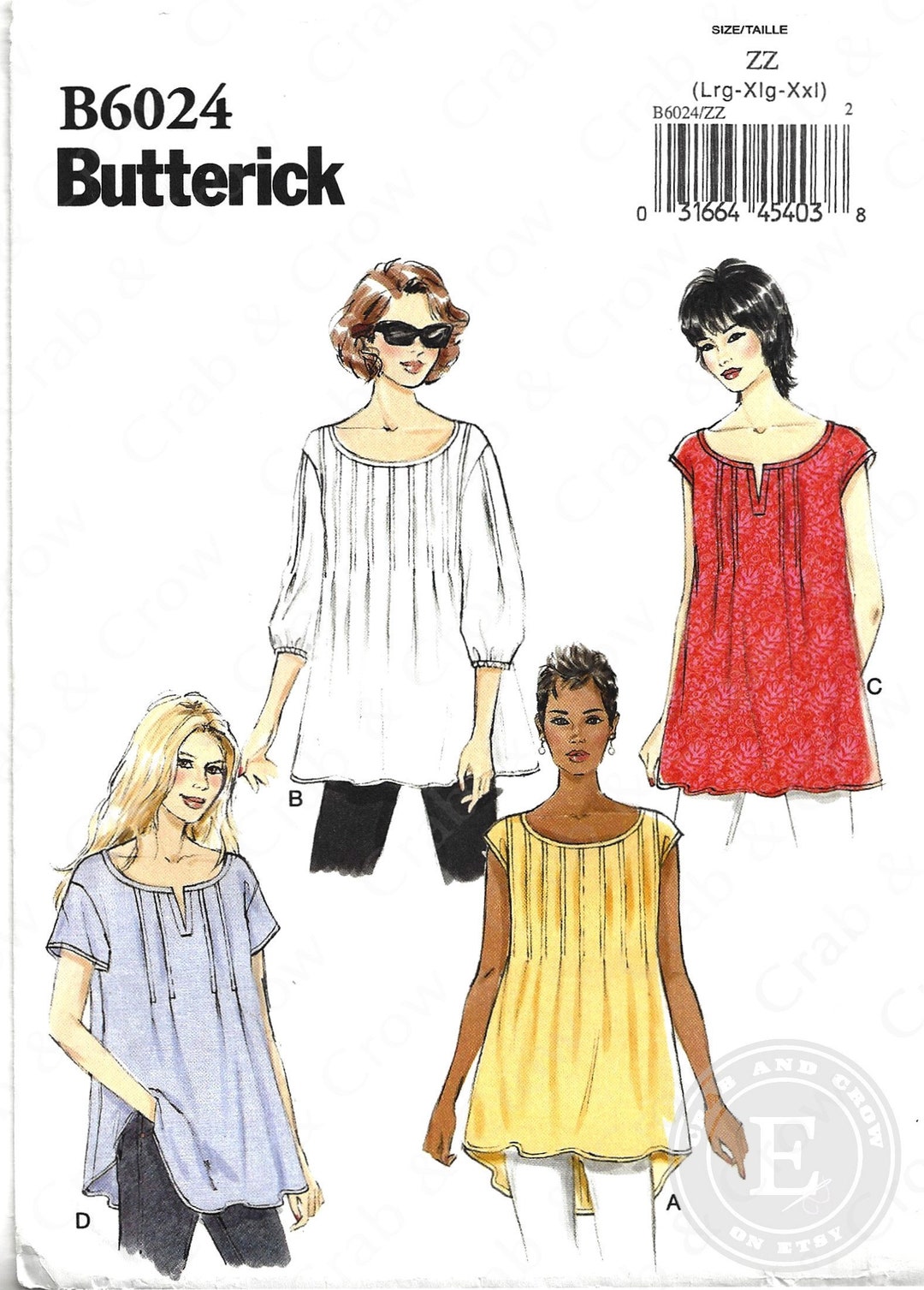 Butterick B6024 Sewing Pattern Misses Easy Loose Fitting Pullover Front ...