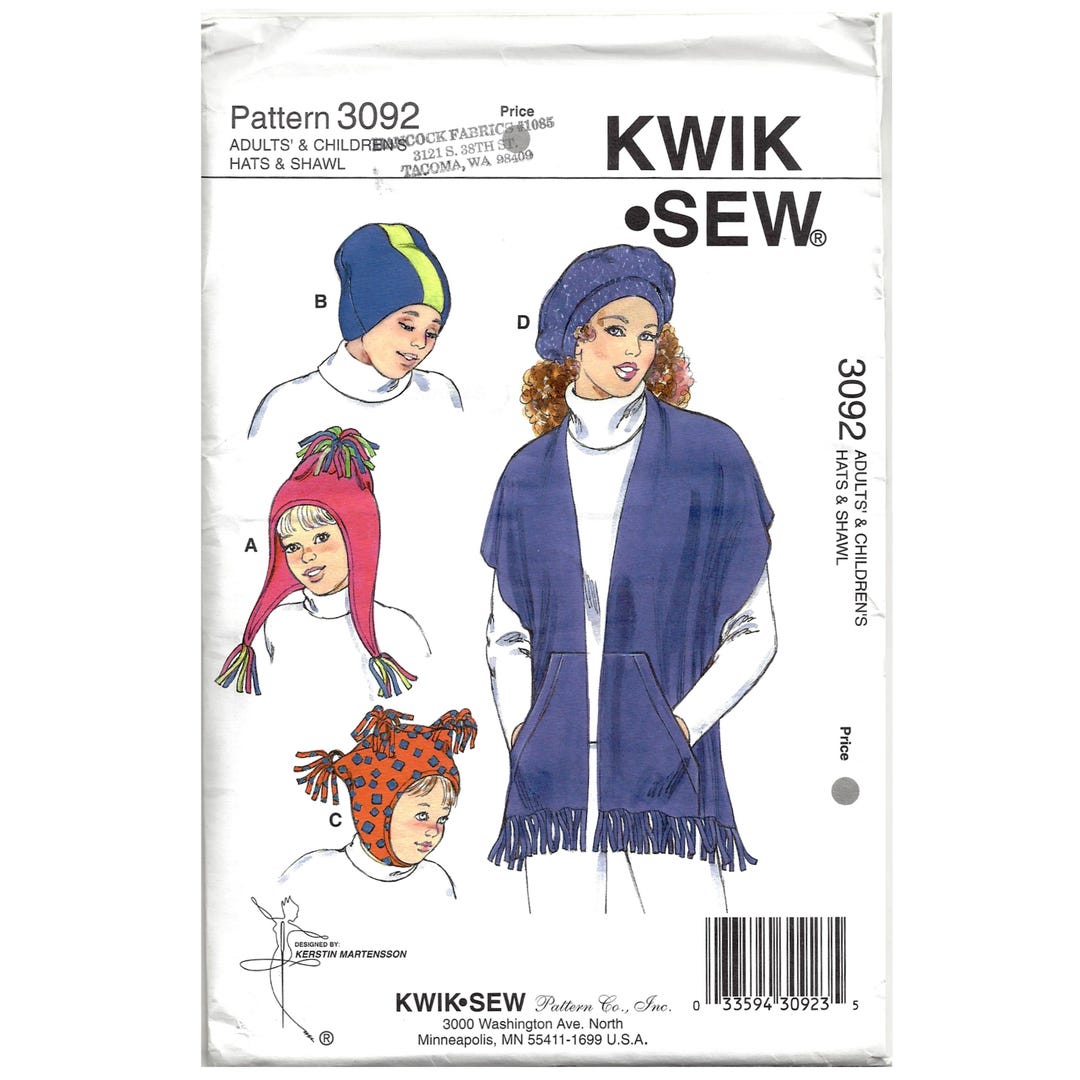 Kwik Sew 3092 Sewing Pattern for Adults and Childrens Hats and Scarf ...