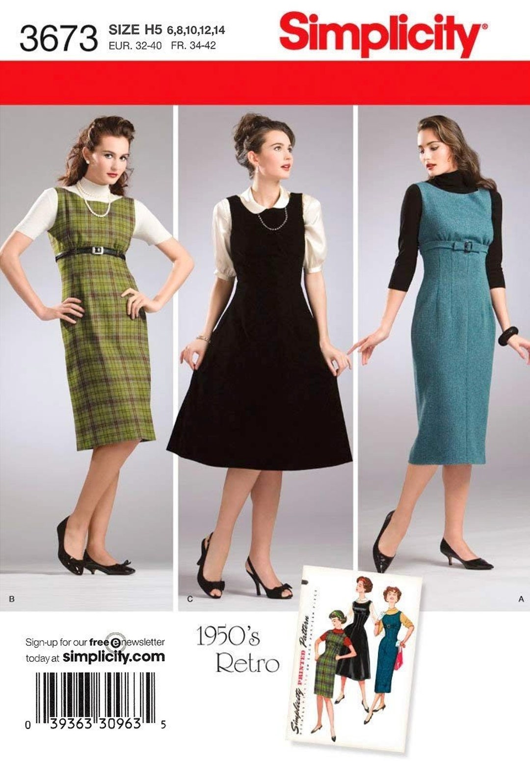 Simplicity 3673 Sewing Pattern for Misses Vintage 50s Reproduction ...