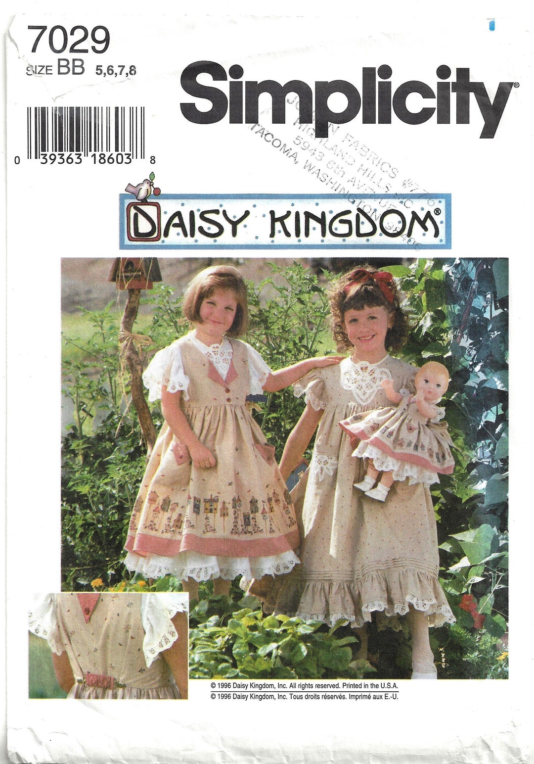 Simplicity 7029 Sewing Pattern for Childs Pinafore Dress and Doll ...