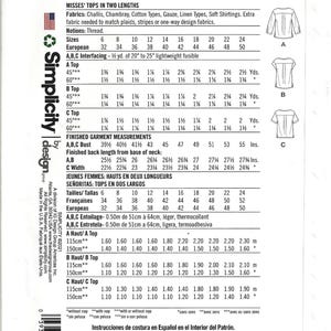 Simplicity S9274 Sewing Pattern Misses Split Neck Pullover Tops in Two ...