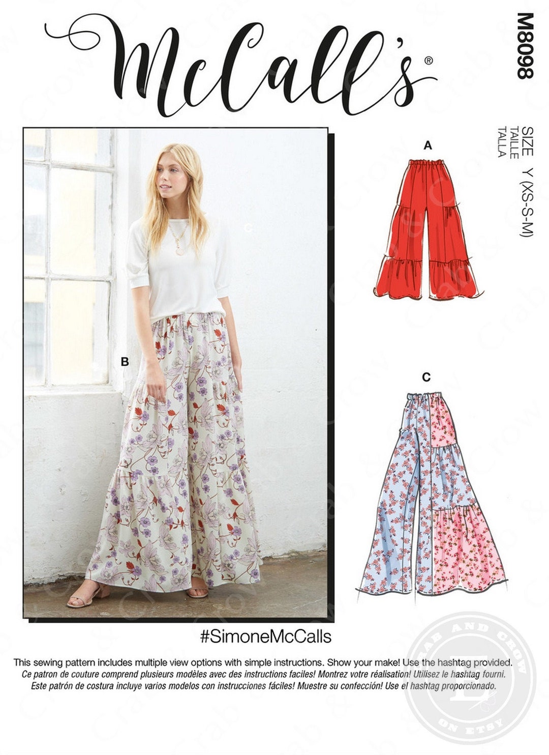 Mccalls M8098 Sewing Pattern Misses Elastic Waist Full Pants With ...