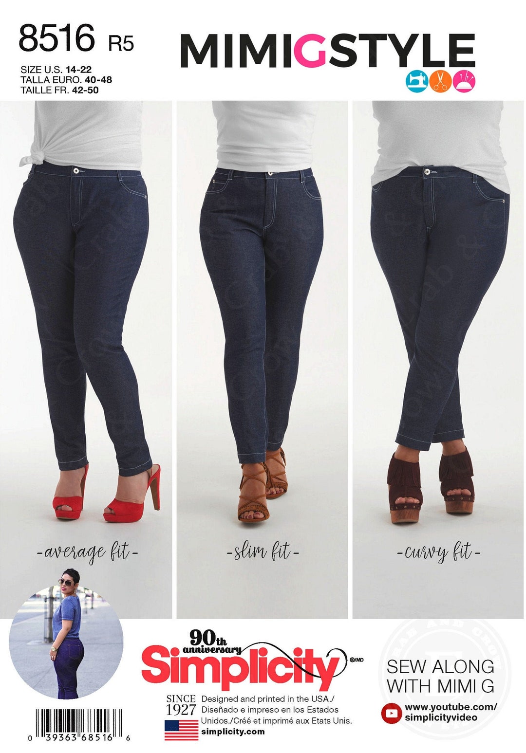 Simplicity 8516 Sewing Pattern for Misses Skinny Jeans for Slim Average ...
