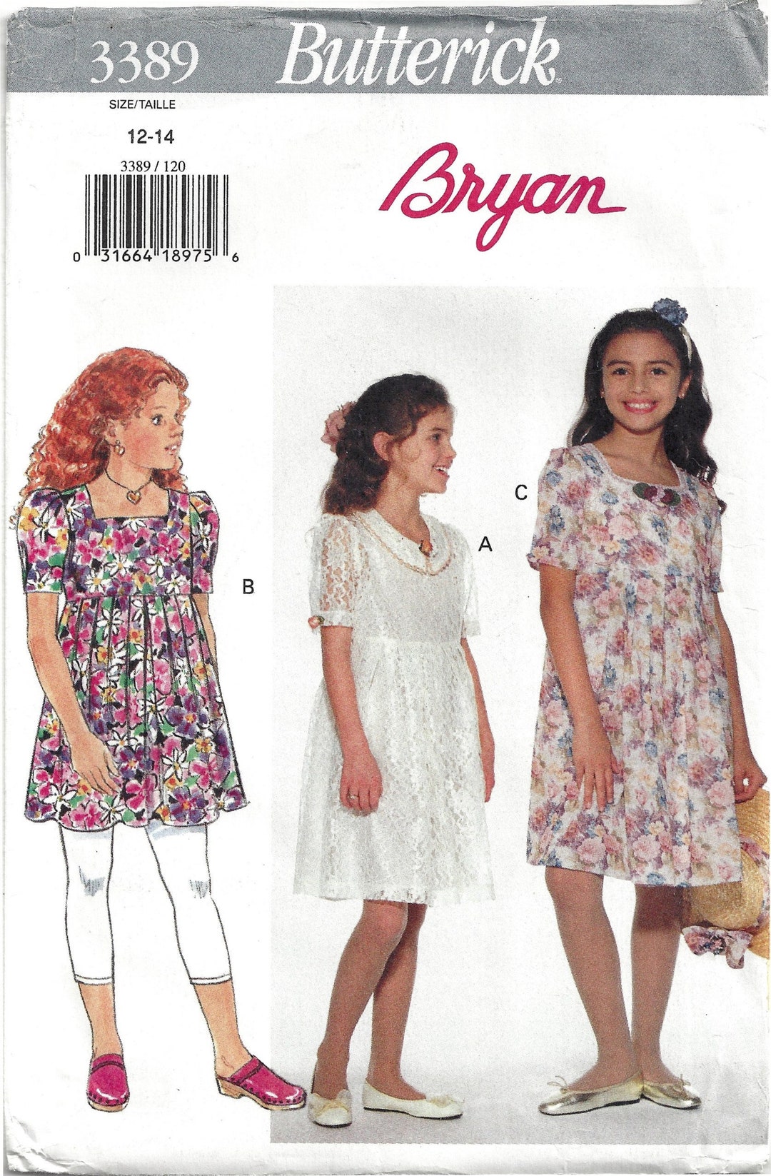 Butterick 3389 Sewing Pattern for Girls Easy Dress Slip Leggings ...