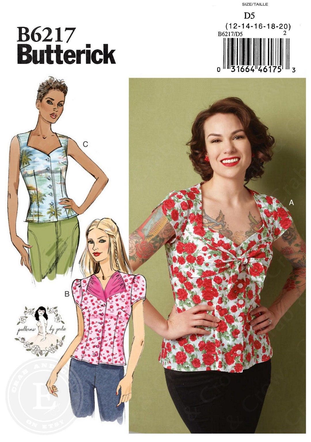 Butterick B6217 Sewing Pattern Misses Sweetheart Neckline Blouses ...