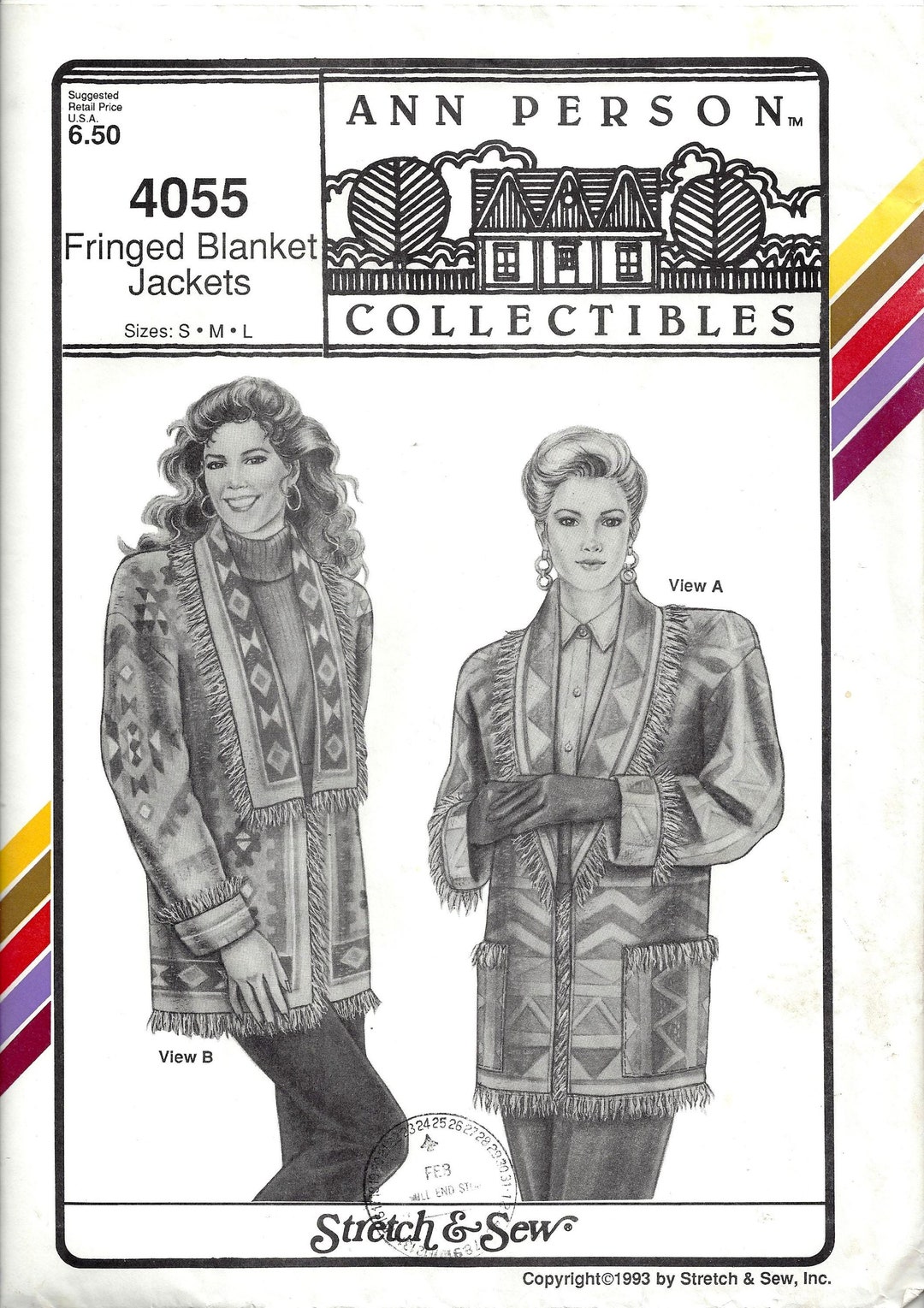 Stretch and Sew 4055 Sewing Pattern Misses Fringed Blanket Jackets Sz S ...