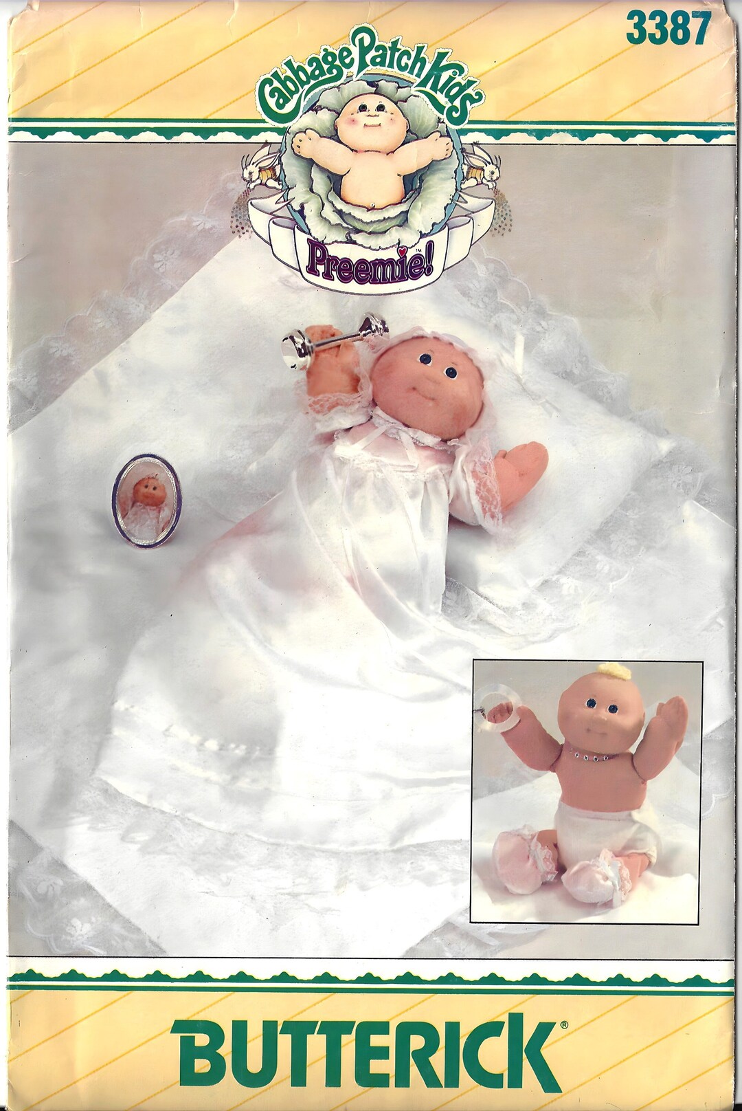 Vintage 80s Butterick Cabbage Patch Kids 3387 Sewing Pattern Preemie ...