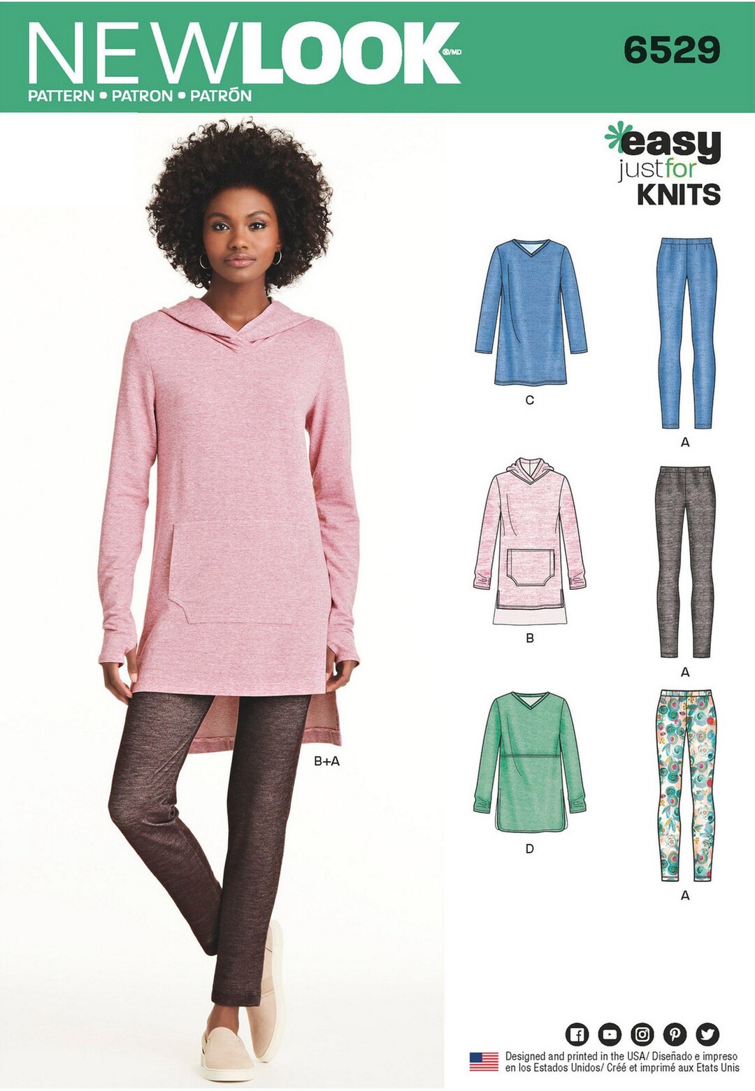 New Look 6529 Sewing Pattern Misses Knit Tunics With Optional Hood and ...
