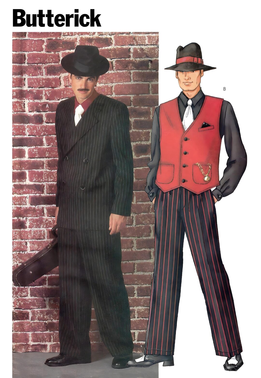 Butterick 3241 Sewing Pattern Mens Retro Gangster Costume Loose Fitting ...
