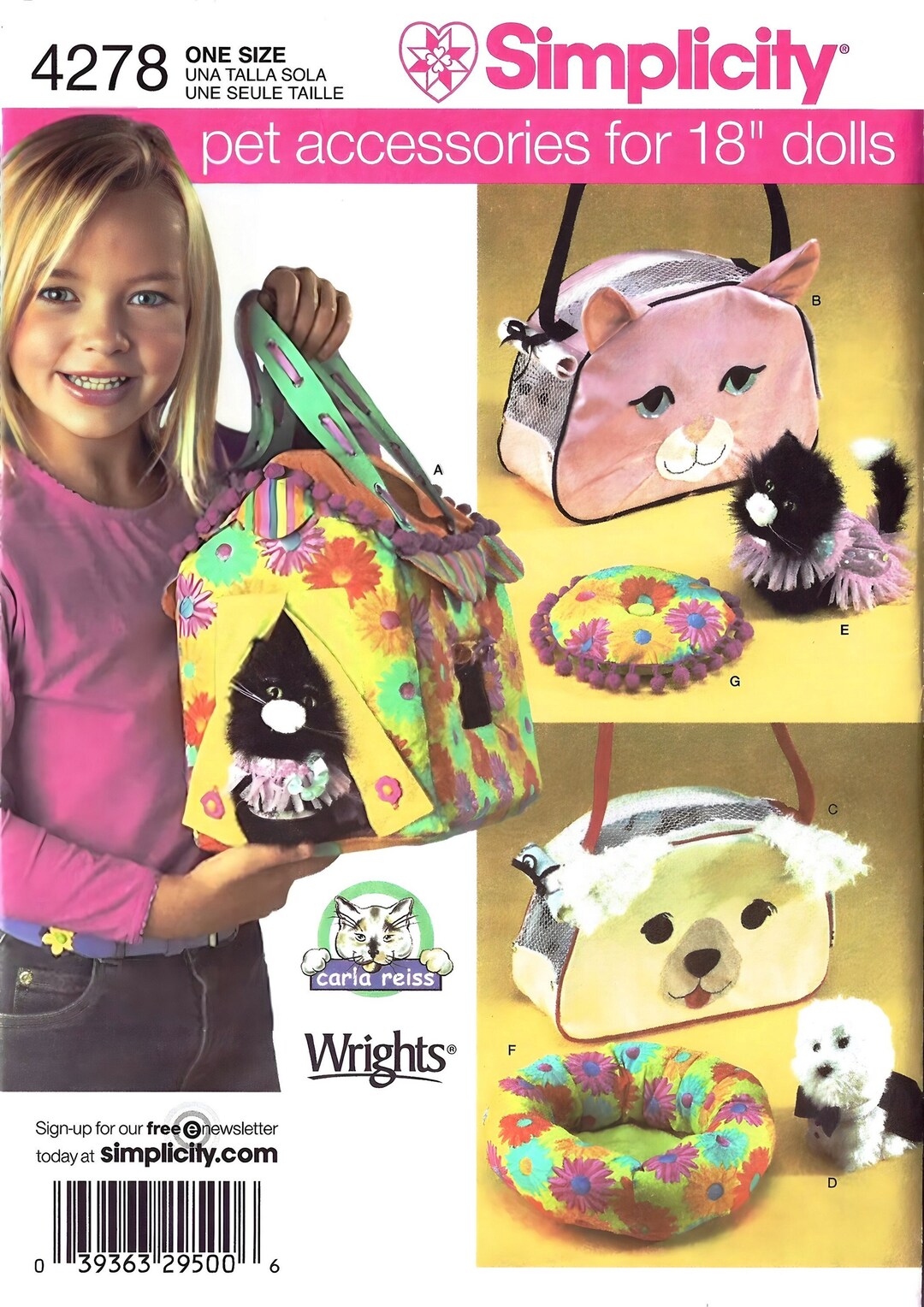 Simplicity 4278 Sewing Pattern for 18 Doll's Pet Accessories Carrier ...
