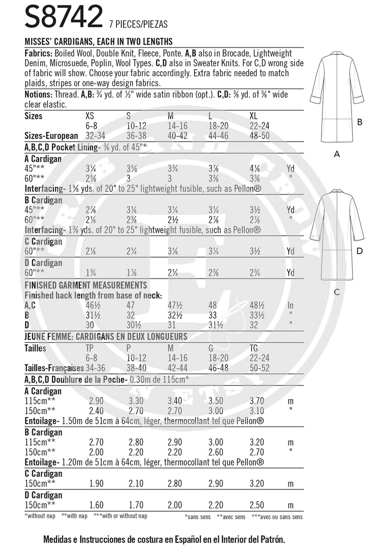 Simplicity S8742 Sewing Pattern Misses Cardigans Each in Two - Etsy