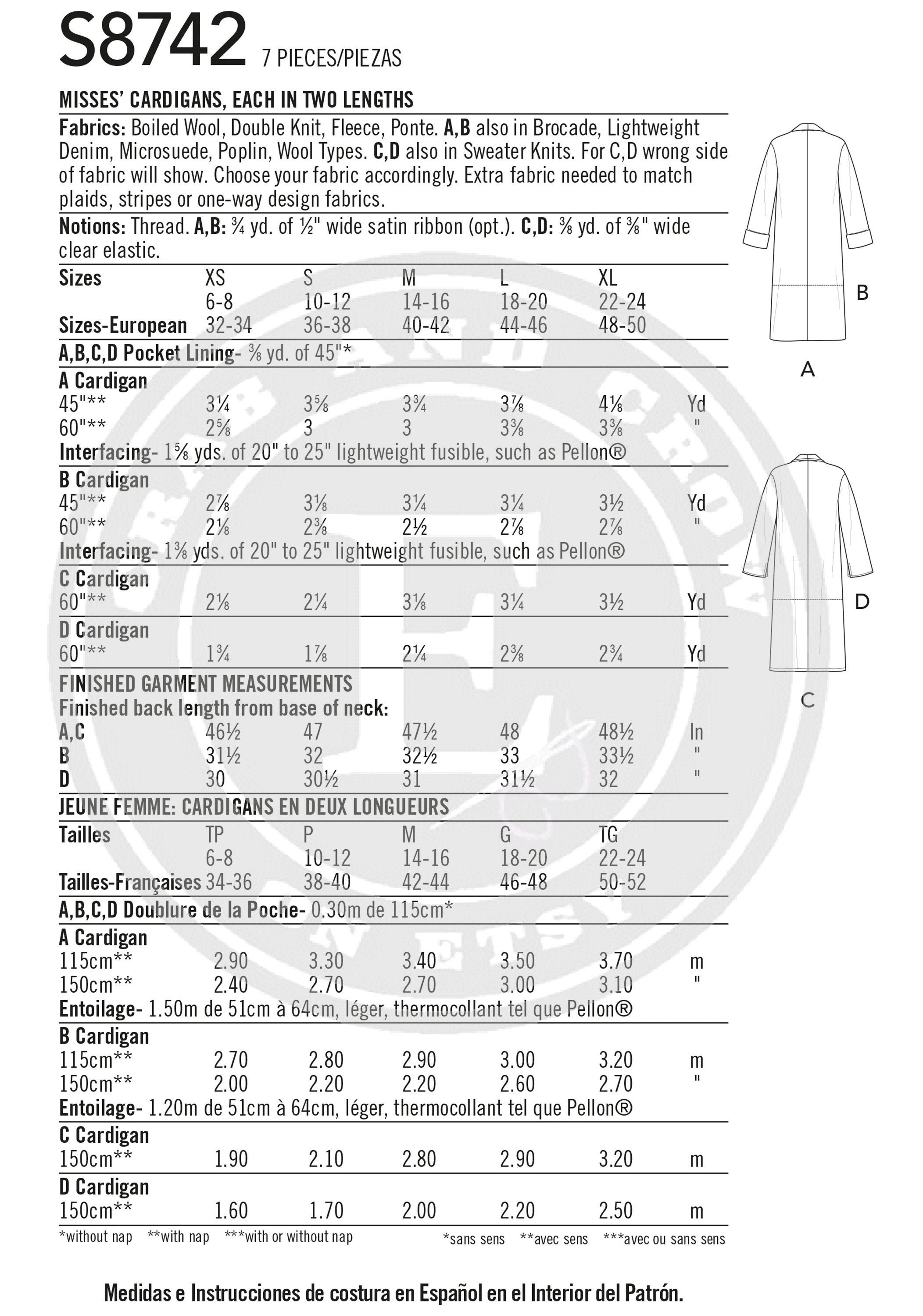 Simplicity S8742 Sewing Pattern Misses Cardigans Each in Two - Etsy