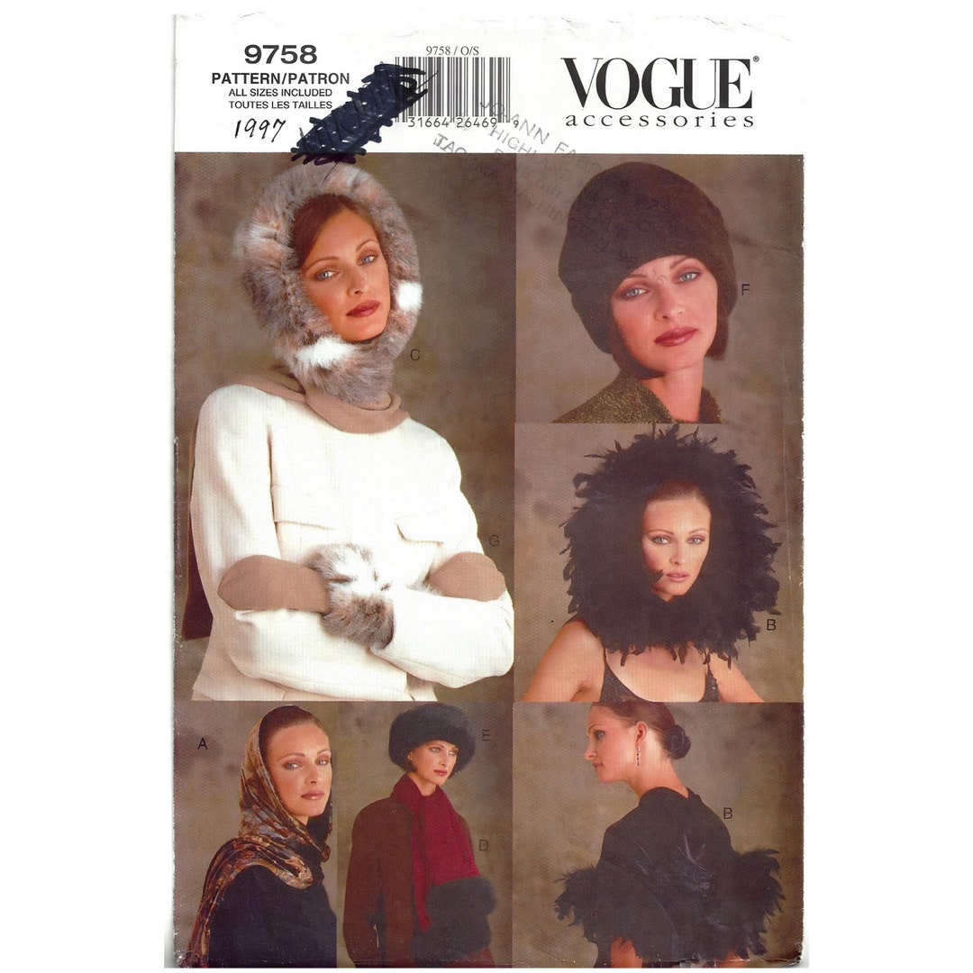 Vogue 9758 Sewing Pattern for Winter Accessories Hat Hooded Scarf ...