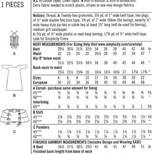 Simplicity 8579 Sewing Pattern for Misses 18th Century Costume Corset ...