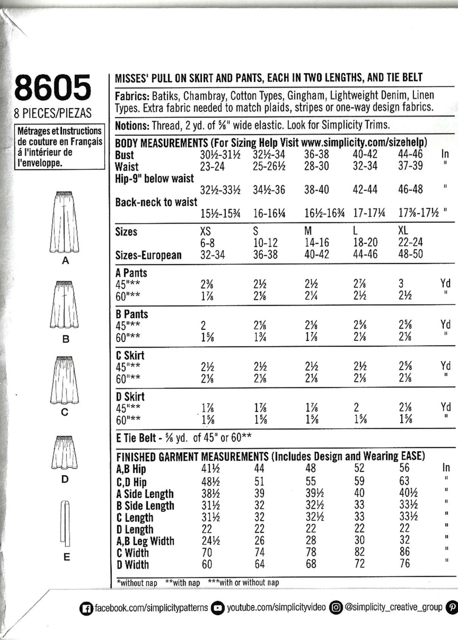 Simplicity 8605 Sewing Pattern Misses Easy-to Sew Paper Bag Waist Pull ...