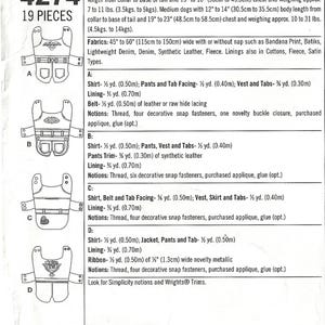 Simplicity 4274 Sewing Pattern for Biker Dog Clothes in Two Sizes Uncut ...