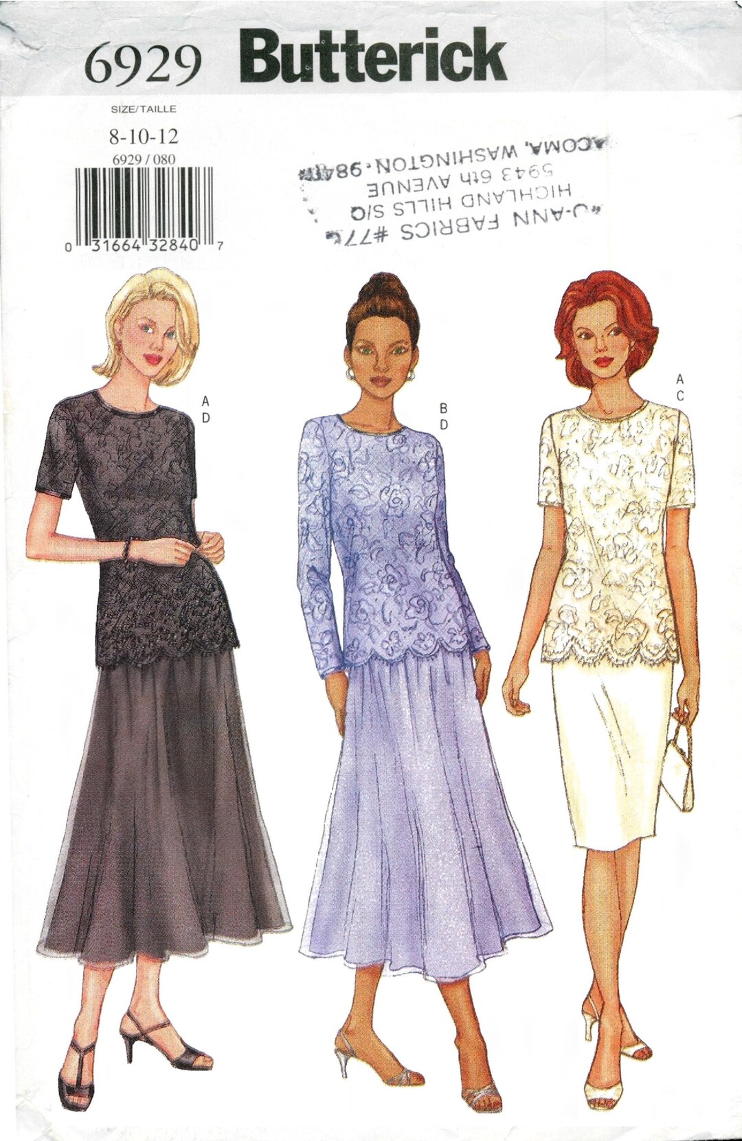 Butterick 6929 Sewing Pattern Misses Loose Fitting Lined Top and Fitted ...