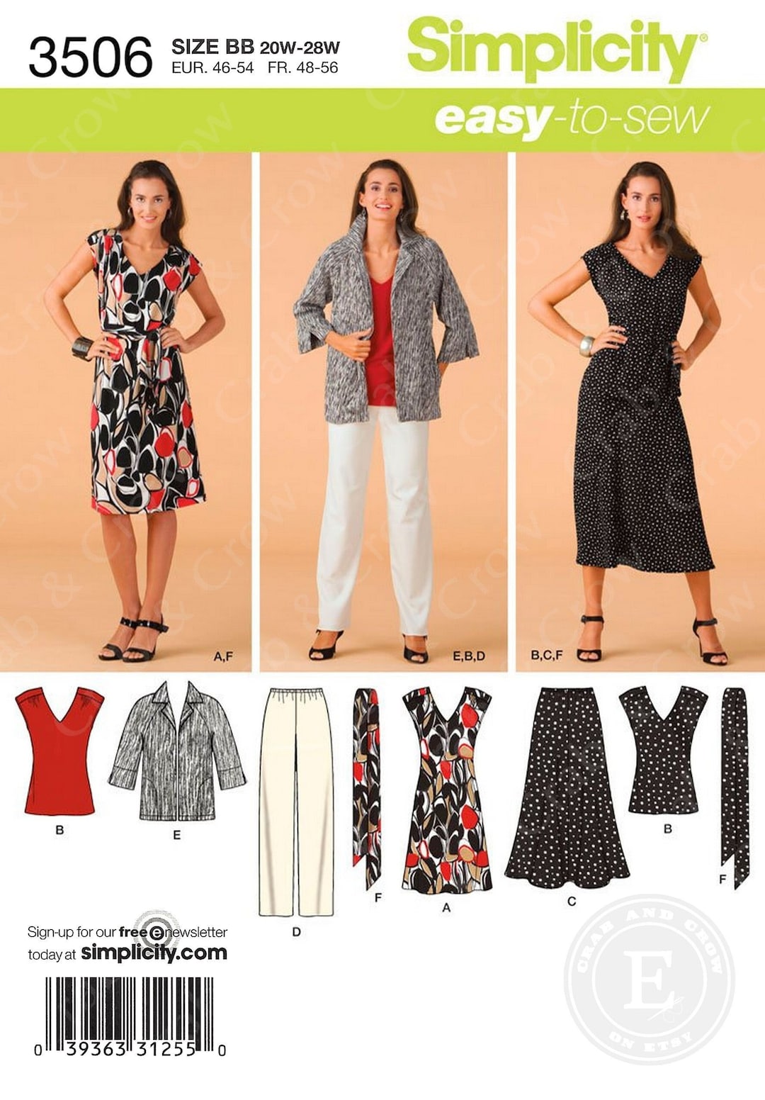 Simplicity 3506 Sewing Pattern Womens Plus Size Easy to Sew Dress or ...