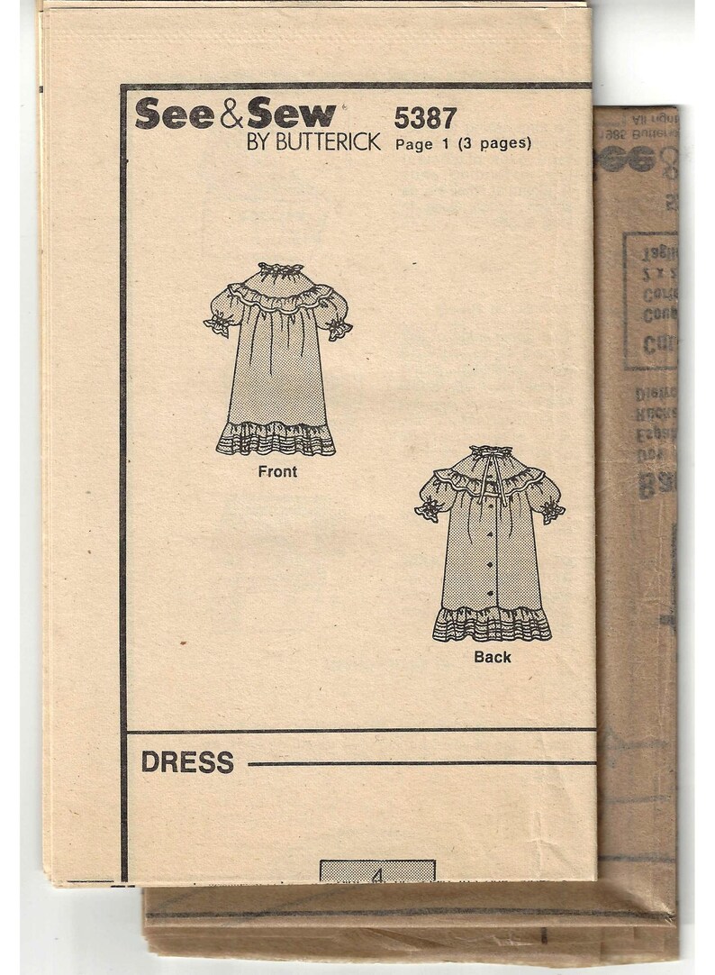 Butterick 5387 Sewing Pattern Childs Vintage 80s Ruffle Yoke Short ...