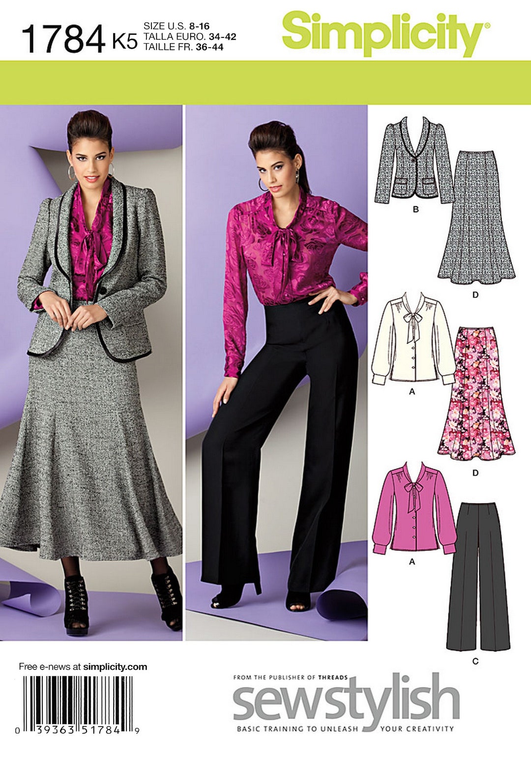 Simplicity 1784 Sewing Pattern Misses Tie Neck Blouse Jacket Flared ...