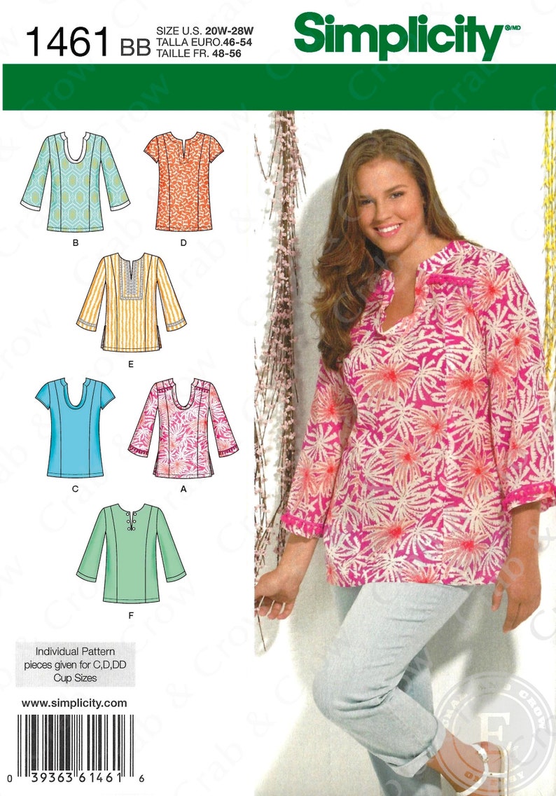 Simplicity 1461 Sewing Pattern Womens Plus Size Tunic With Neckline and ...