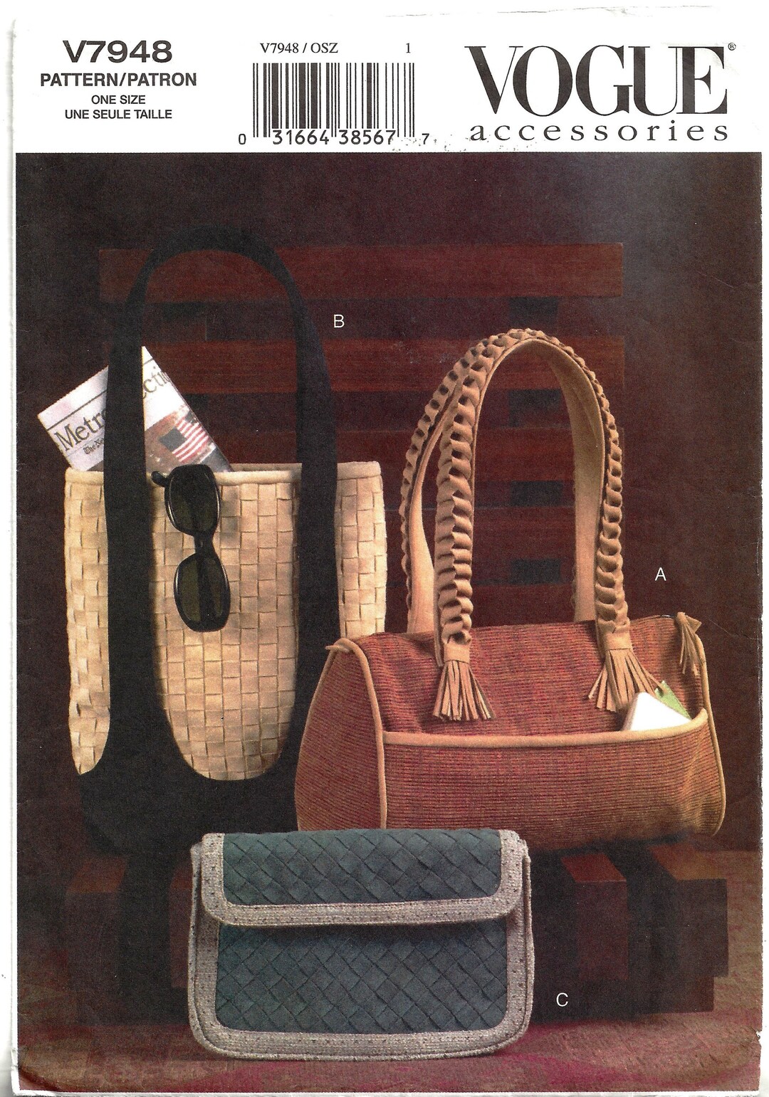 Vogue V7948 Sewing Pattern for Set of Three Handbags With Weaving ...