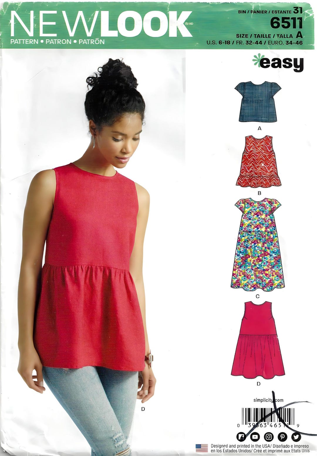 New Look 6511 Sewing Pattern for Misses Tunic Tops and Mini Dress With ...